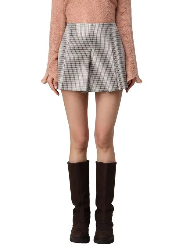 TWINSET Checked Pleated Mini Skirt - Natural