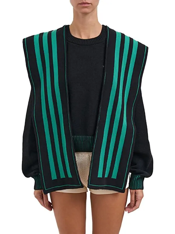 Adidas Originals By Alexander Wang Striped Wool Blend Sweater - Black