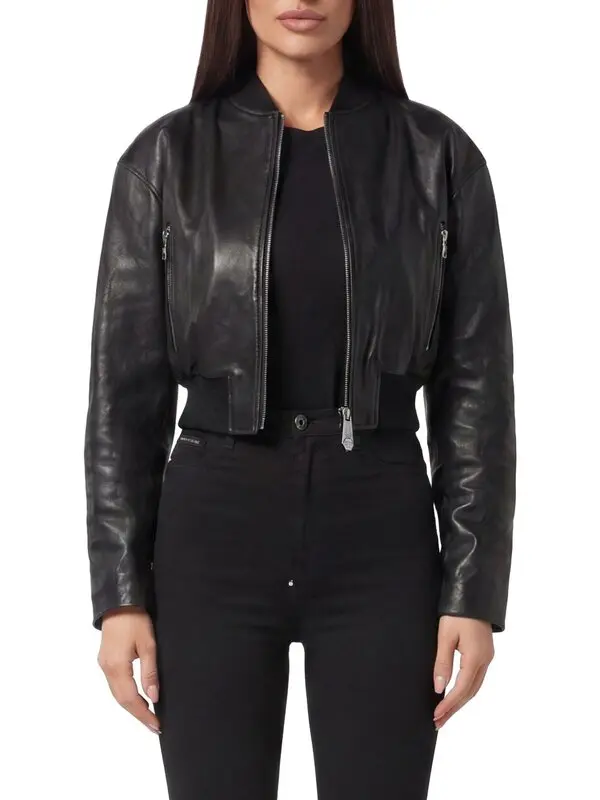 Philipp Plein Leather Bomber Jacket - Black