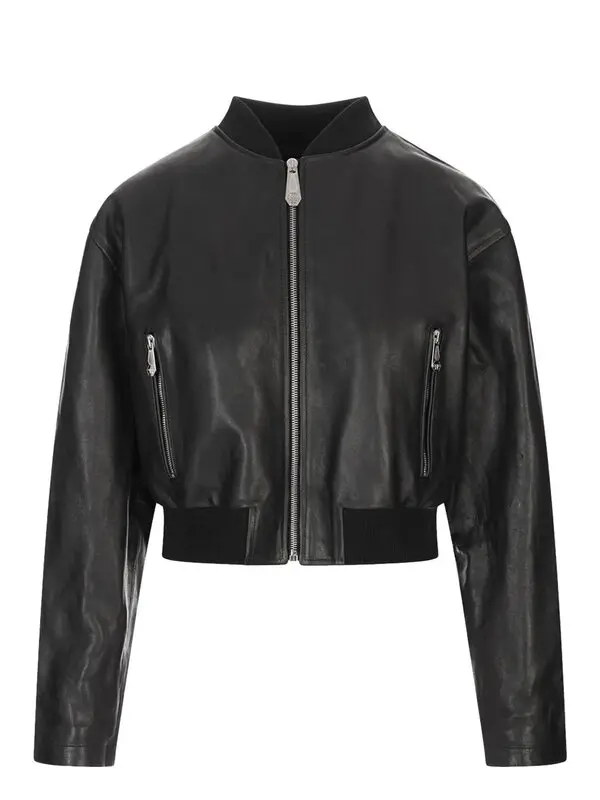 Philipp Plein Leather Bomber Jacket - Black