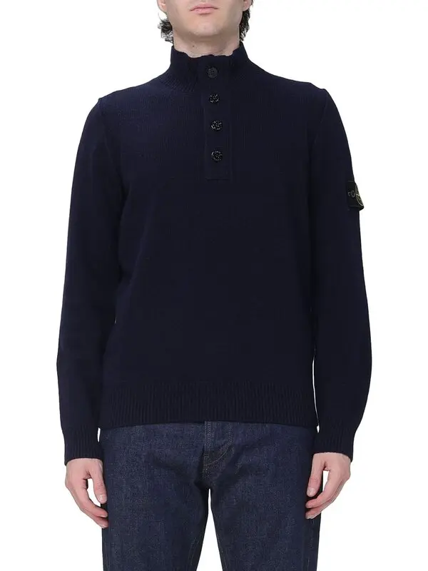 Stone Island Virgin Wool Turtleneck Jumper With Compass Logo Patch - Blue