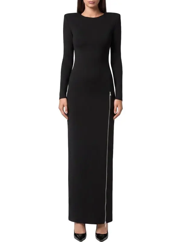 Philipp Plein Long Sleeve Maxi Dress With Zipper Detail - Black