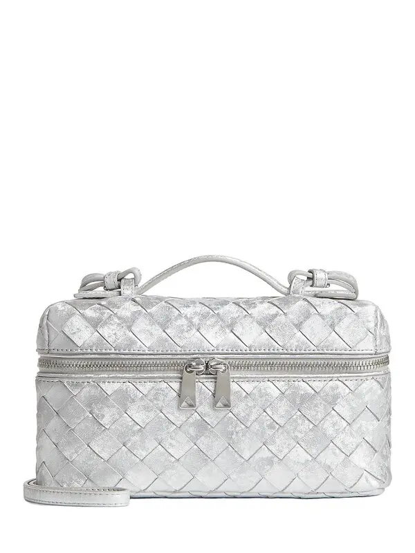 BOTTEGA  VENETA Intrecciato Lamina Satin Leather Vanity Case - Silver