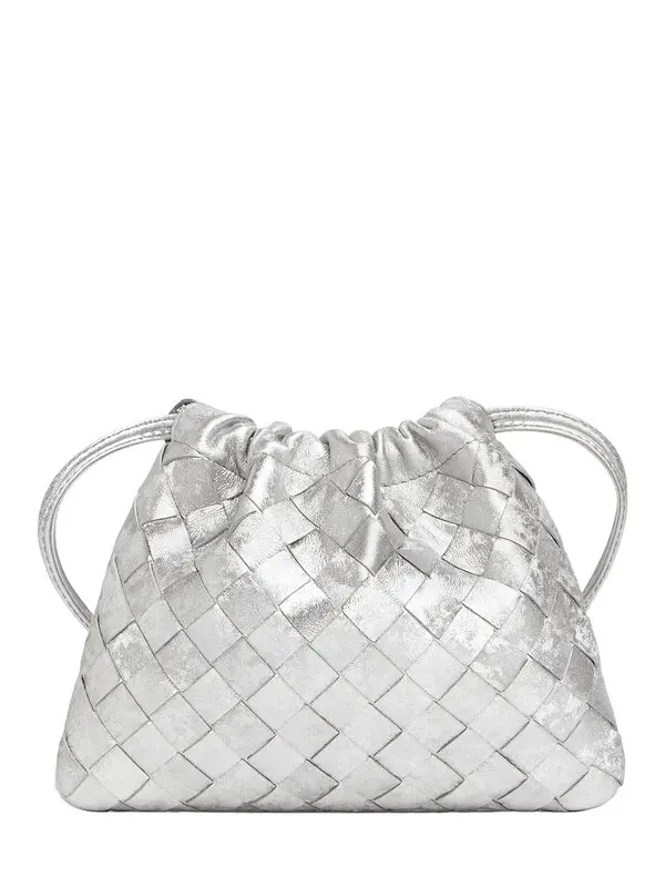 BOTTEGA  VENETA Intrecciato Lamina Satin Leather Pouch - Silver