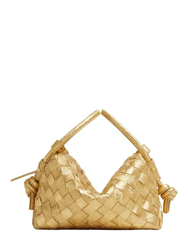 BOTTEGA  VENETA Loop Top Handle In Intrecciato Lamina Satin Leather - Gold