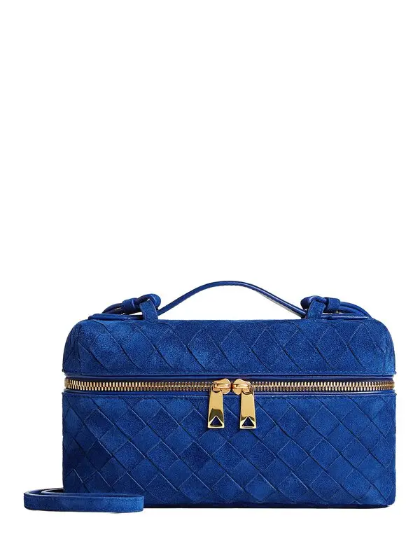 BOTTEGA  VENETA Intrecciato Suede Vanity Case - Blue Royal