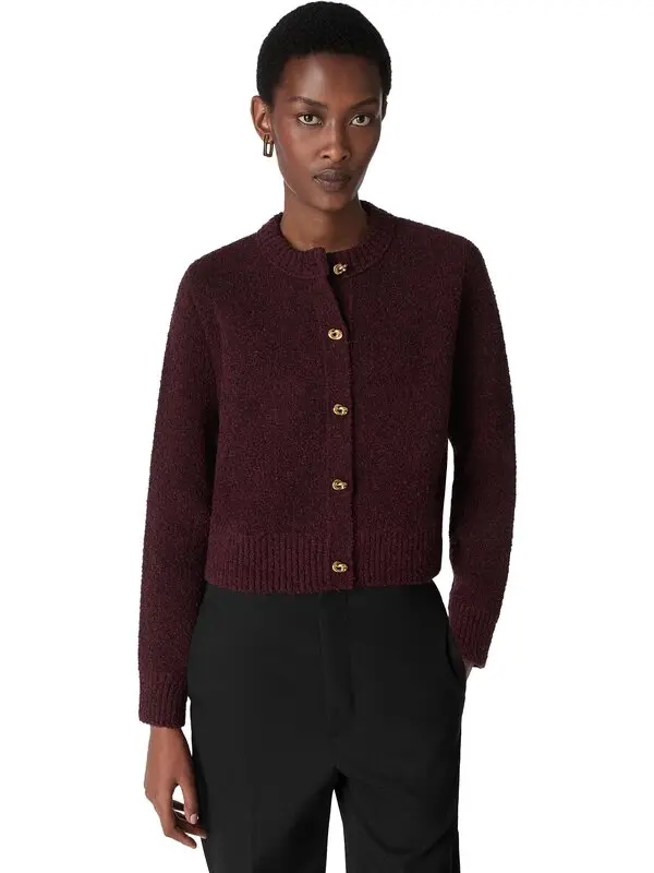 BOTTEGA  VENETA Wool Bouclé Cardigan - Oxblood Melange