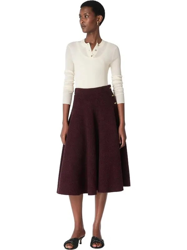 BOTTEGA  VENETA Wool Bouclé A-line Skirt - Oxblood Melange