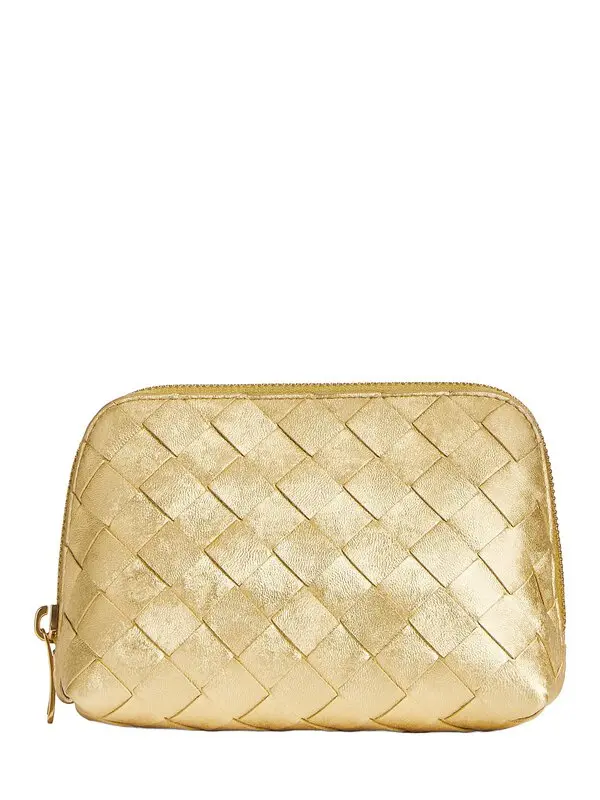 BOTTEGA  VENETA Intrecciato Lamina Satin Leather Pouch - Gold