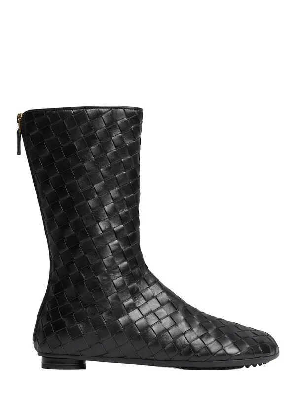 Bottega Veneta Intrecciato Leather Flat Boots - Black