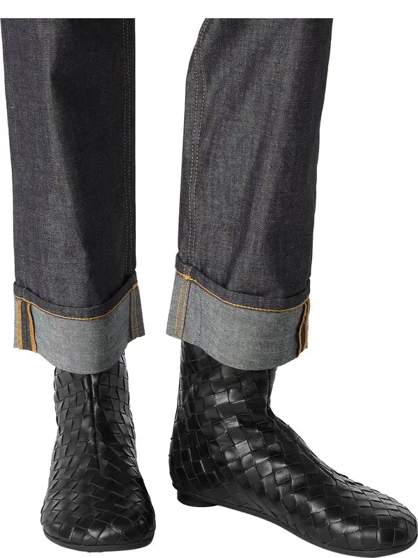 Bottega Veneta Intrecciato Leather Flat Boots - Black