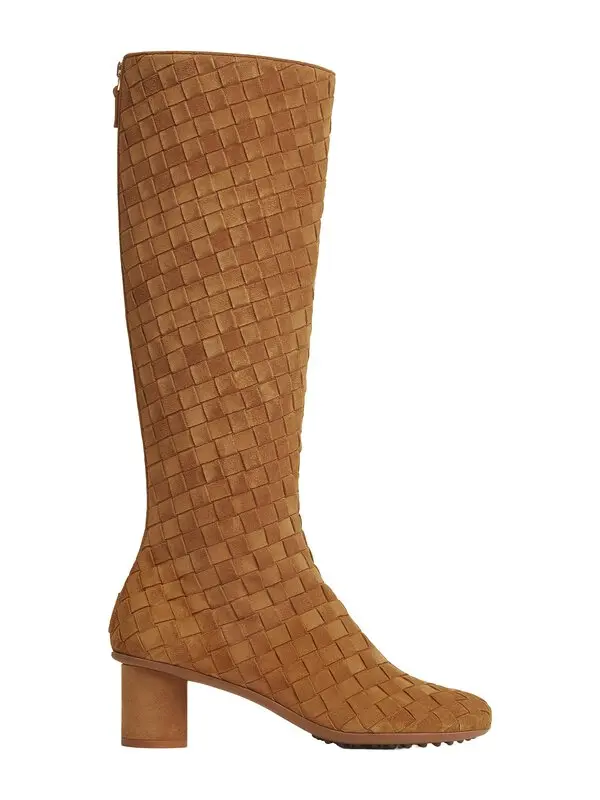 Bottega Veneta Atomic Intrecciato Suede Boots - Caramel