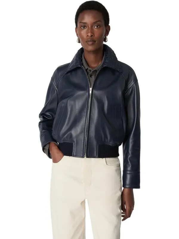 Bottega Veneta Leather Blouson - Navy