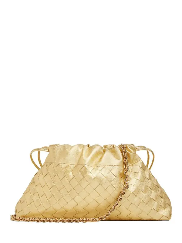 BOTTEGA  VENETA Intrecciato Lamina Satin Leather Pouch - Gold