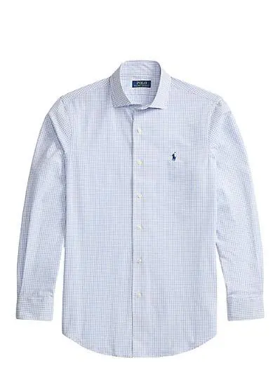 Polo Ralph Lauren Gingham Brand-embroidered Stretch-cotton Shirt - White/blue