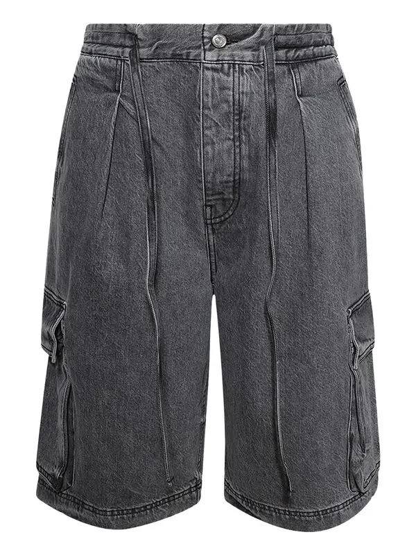 NAHMIAS Washed Pleated Cargo Shorts - Grey