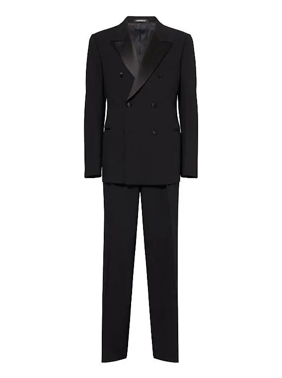 Emporio Armani Double-breasted Straight-leg Wool-silk Blend Three-piece Tuxedo Suit - Black Beauty