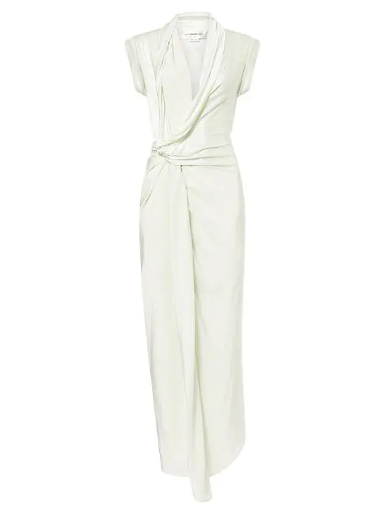 Victoria Beckham Asymmetric Plunge Maxi Dress - Aloe