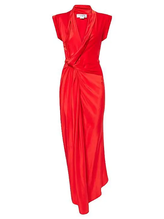 Victoria Beckham Asymmetric Plunge Maxi Dress - Cardinal Red