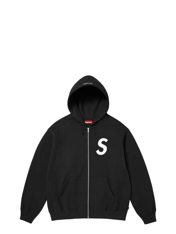 Supreme Logo Zip Up Hooded Sweatshirt - Black