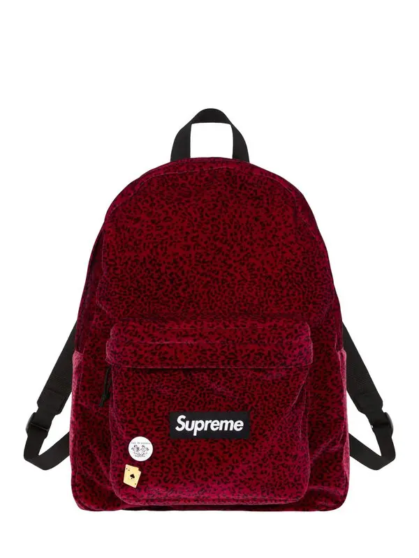Supreme Velvet Leopard Backpack - Red