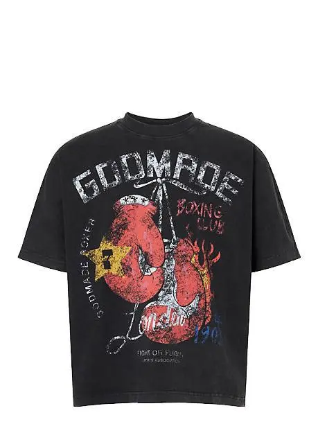 GODMADE Boxing Graphic-print Short-sleeve Cotton T-shirt - Black