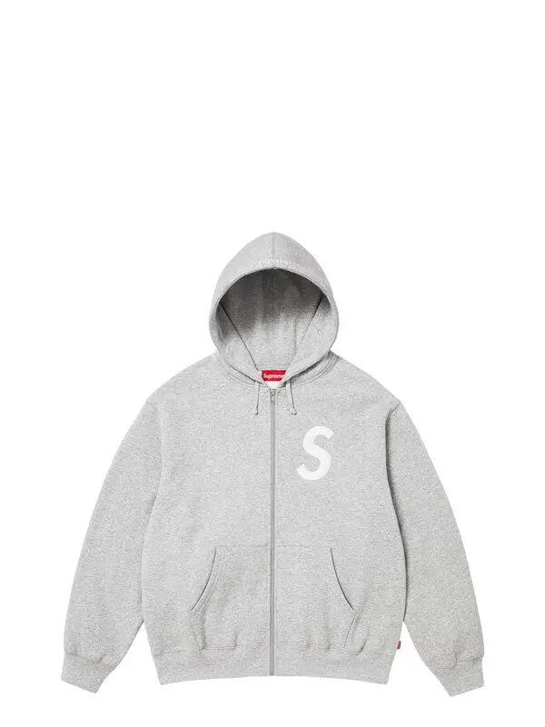 Supreme S Logo Zip Up Hooded Sweatshirt - Grey