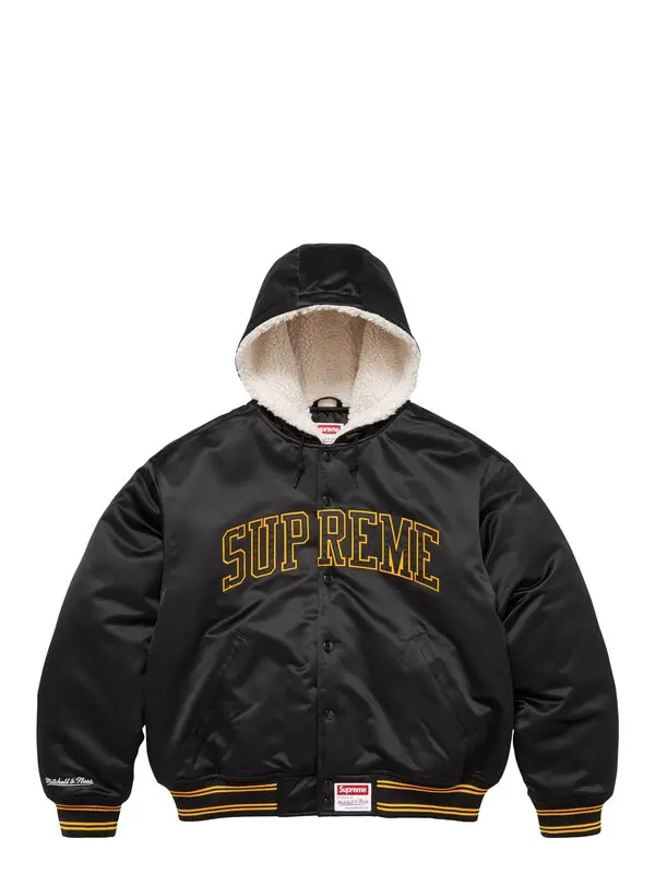 Supreme X Mitchell & Ness Lined Hooded Varsity Jacket - Black