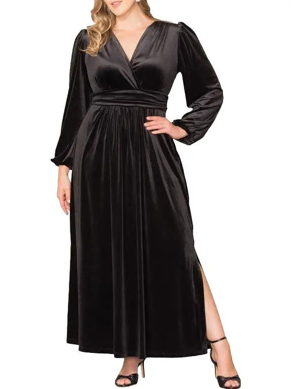 KIYONNA Long Sleeve Velvet Gown - Onyx