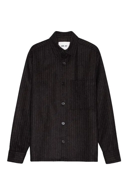 Nn07 Freddy 1630 Pinstripe Wool Blend Button-up Shirt Jacket - Brown Stripe