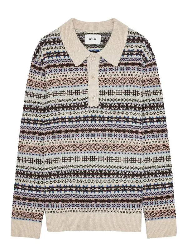 Nn07 Fair Isle Polo Sweater - Ivory Multi