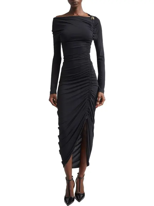 FERRAGAMO Ruched Long Sleeve Evening Dress - Nero