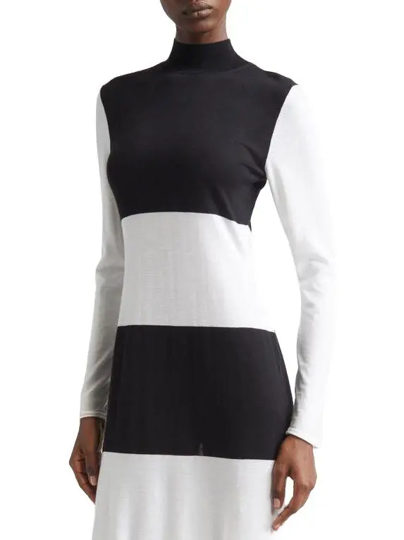 FERRAGAMO Colorblock Virgin Wool Sweater Dress - White/black