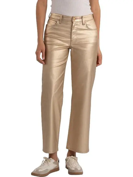 SWAT FAME High-waist Coated Ankle Wide-leg Jeans - Gold