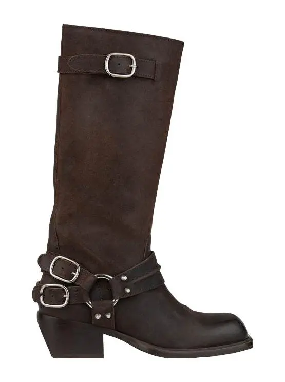 Sandro Leather Buckle Boots - Brown
