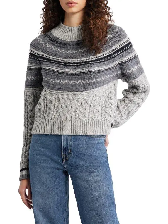 525 America Ayana Fair Isle Mixed Stitch Sweater - Grey Mist Combo