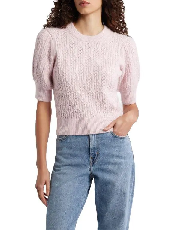 525 America Mason Cable Short Sleeve Sweater - Pale Lilac