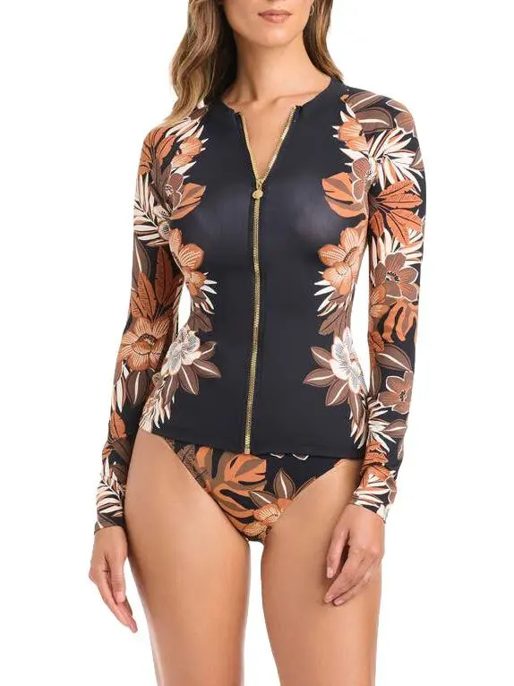 ROD BEATTIE Long Sleeve Floral Rashguard - Black