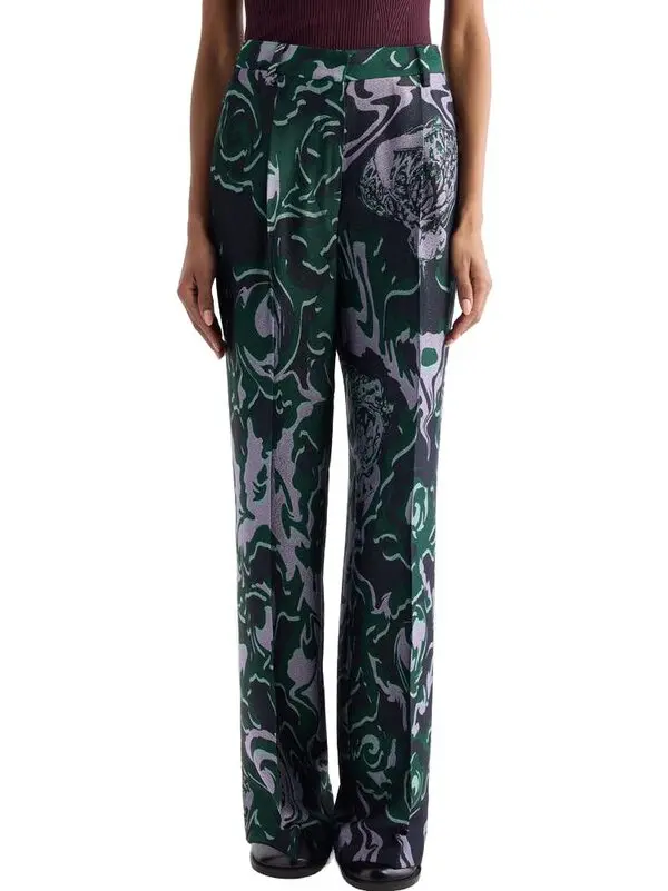 Dries Van Noten Bastis Abstract Floral Jacquard Pleated Crepe Pants - Dark Green