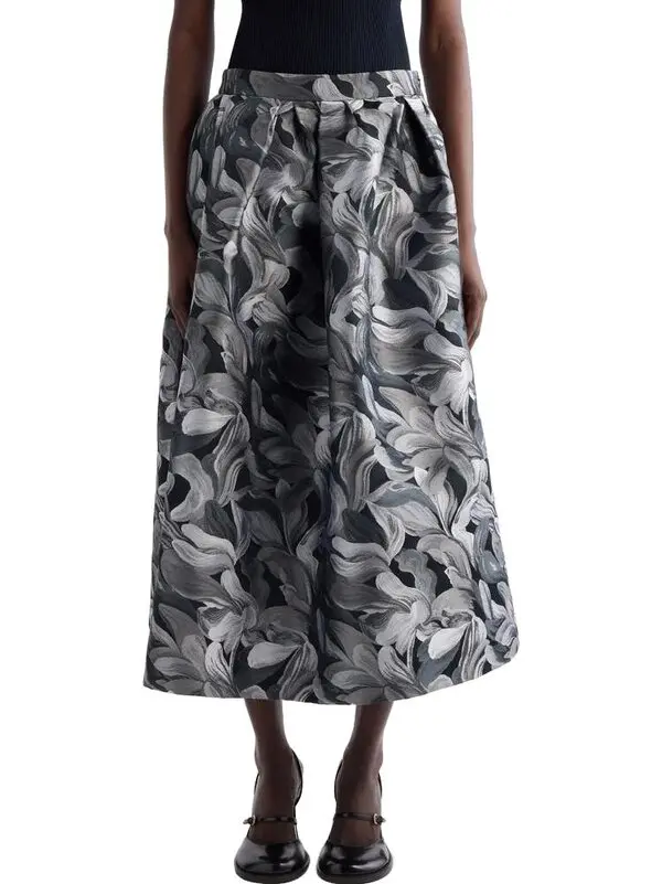 Dries Van Noten Soni Abstract Floral Jacquard Pleated A-line Midi Skirt - Black