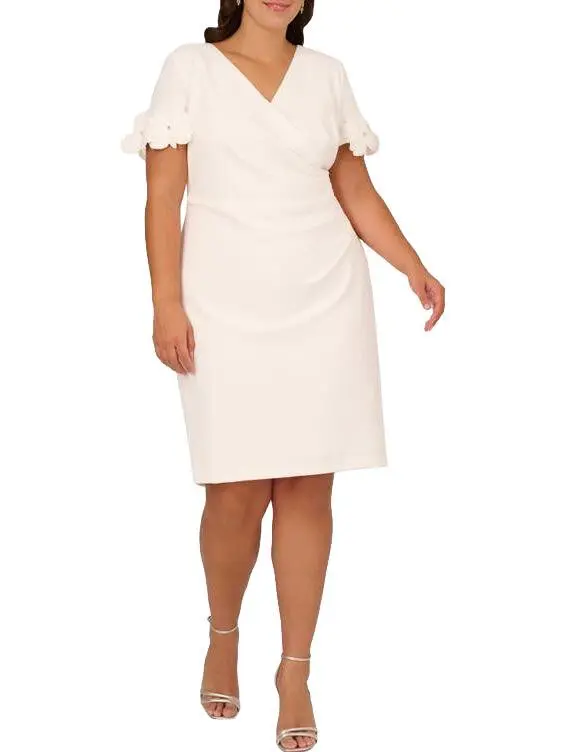 Adrianna Papell Floral Sleeve Crepe Sheath Dress - Ivory