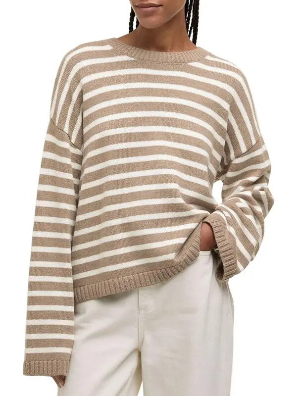 Barbour Rosie Stripe Cotton & Cashmere Sweater - Fawn/ecru Stripe