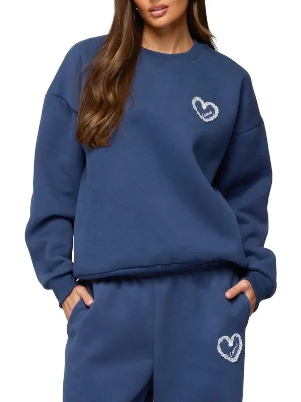 EDIKTED Oversized Sweatshirt With Embroidered Detail - Navy