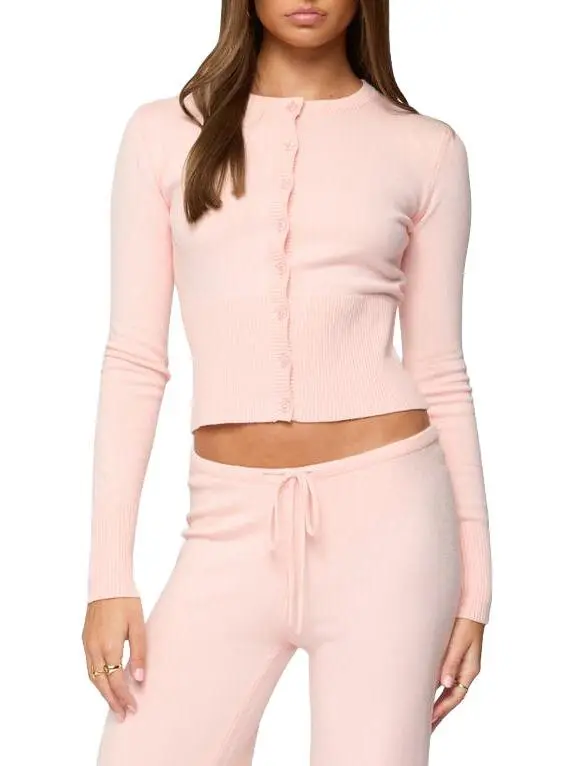 EDIKTED Fitted Rib Cardigan - Light-pink