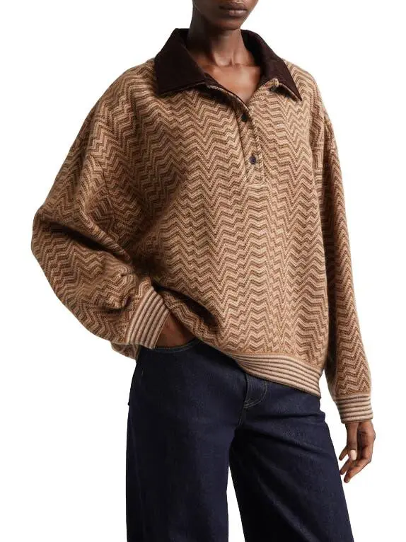 Missoni Zigzag Stripe Polo Sweater - S01j5 Camel Tones