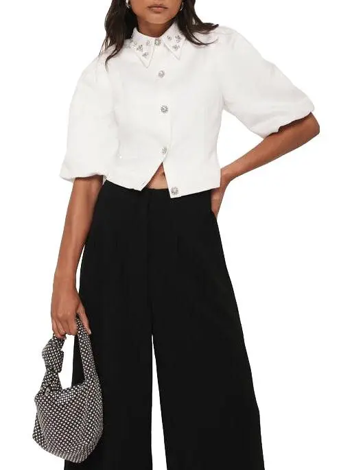 Mint Velvet Embellished Collar Cropped Shirt - Ivory