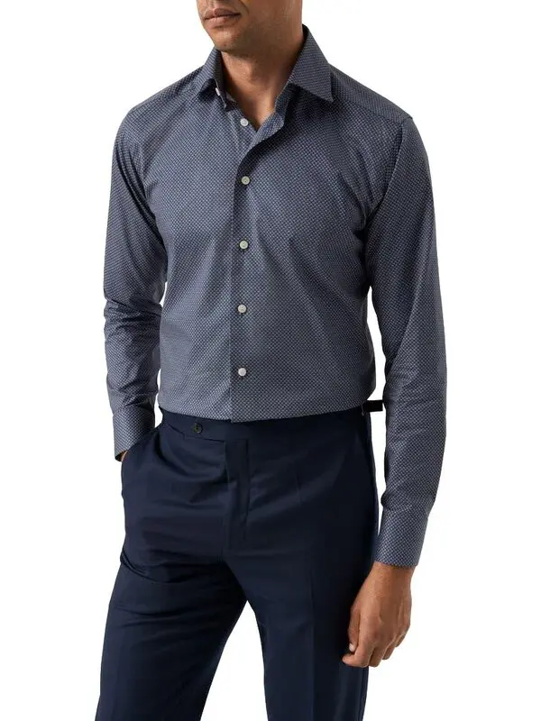 Eton Contemporary Fit Geometric Twill Button-up Shirt - Navy