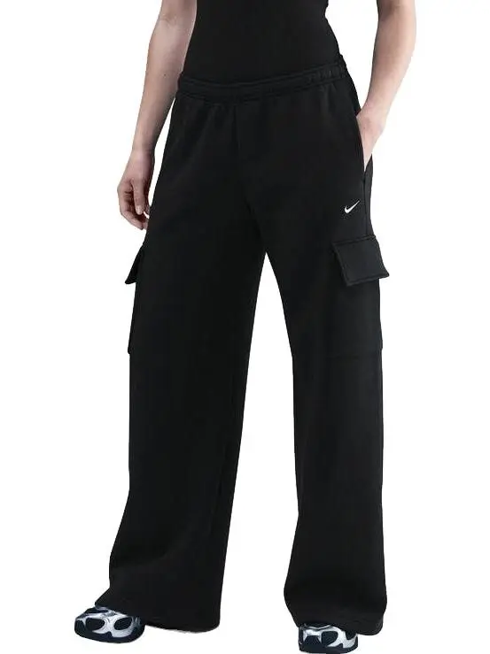 Nike Sportswear Phoenix Fleece Wide Leg Cargo Sweatpants - Black/sail