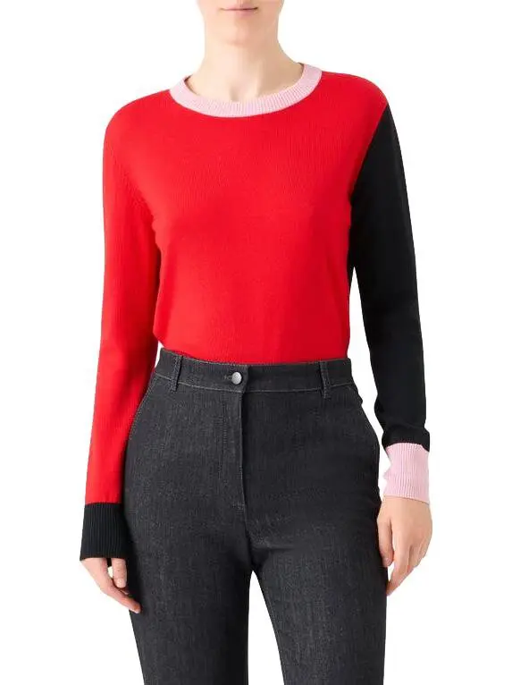 Akris Colorblock Virgin Wool Sweater - Bright Red-black-rose
