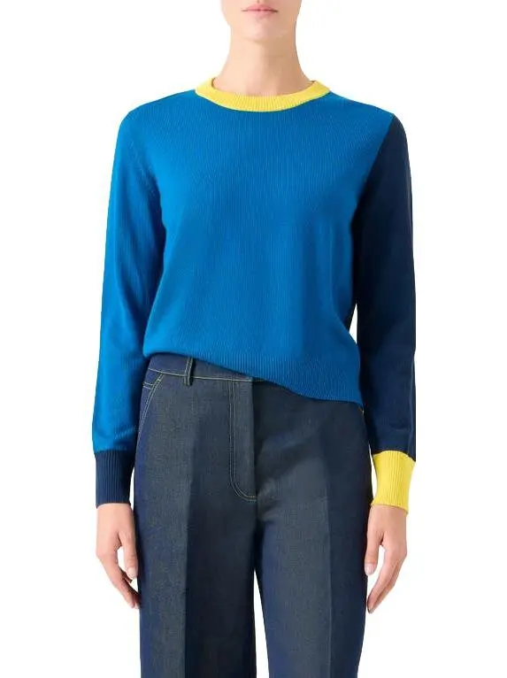 Akris Colorblock Virgin Wool Sweater - Cobalt Blue-multi